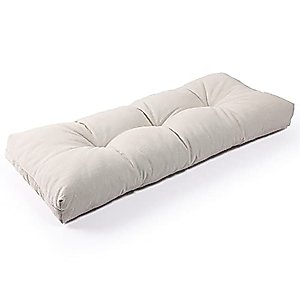 SUNROX LokGrip Non Slip Tufted Memory Foam Bench Cushion, FadeShield Water Resistant Durable Thicken Outdoor/Indoor Bench Seat Pads 42x16x4 inch, Cream