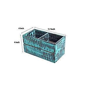 Unravel India Antique Finish Mango Wood Cuttley Holder(2 Partitions)