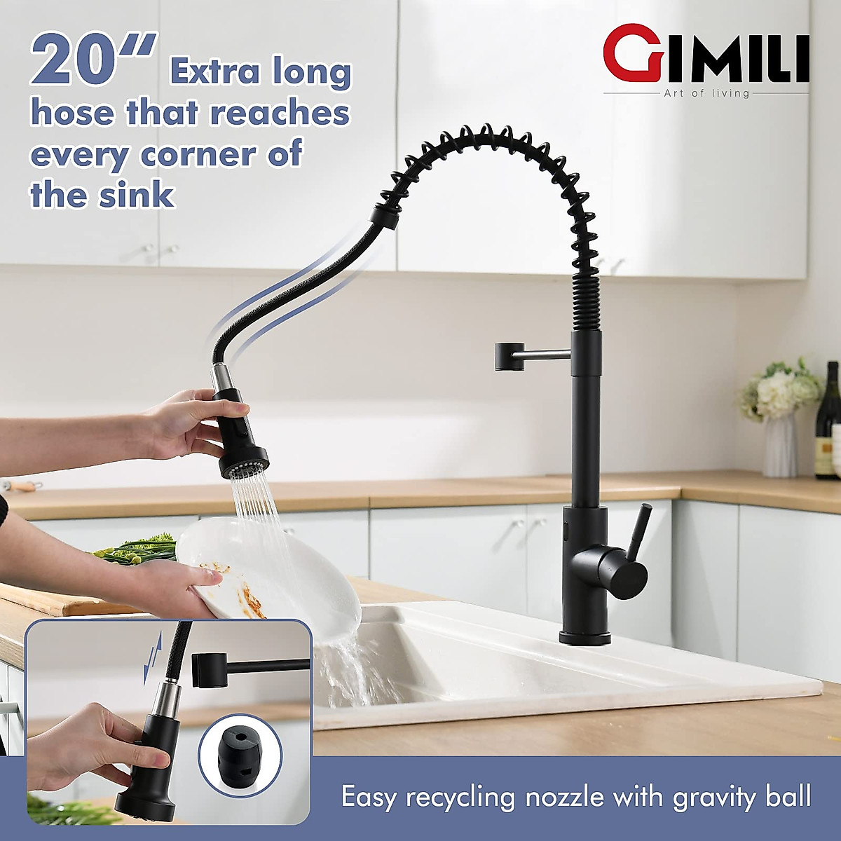 GIMILI Black Touchless Kitchen Faucet with Soap Dispenser Motion Sensor Kitchen Faucets with Pull Down Sprayer Single Handle Kitchen Sink Faucet
