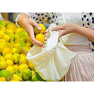 WHITEWRAP Reusable Produce Bags with Drawstrings | Mixed (S, M, L) |12-Pack |Eco Friendly Bags, Food Storage, Natural Cotton, Biodegradable Fabric Bags, Snack Bags, Cloth Bags, Gift Bag