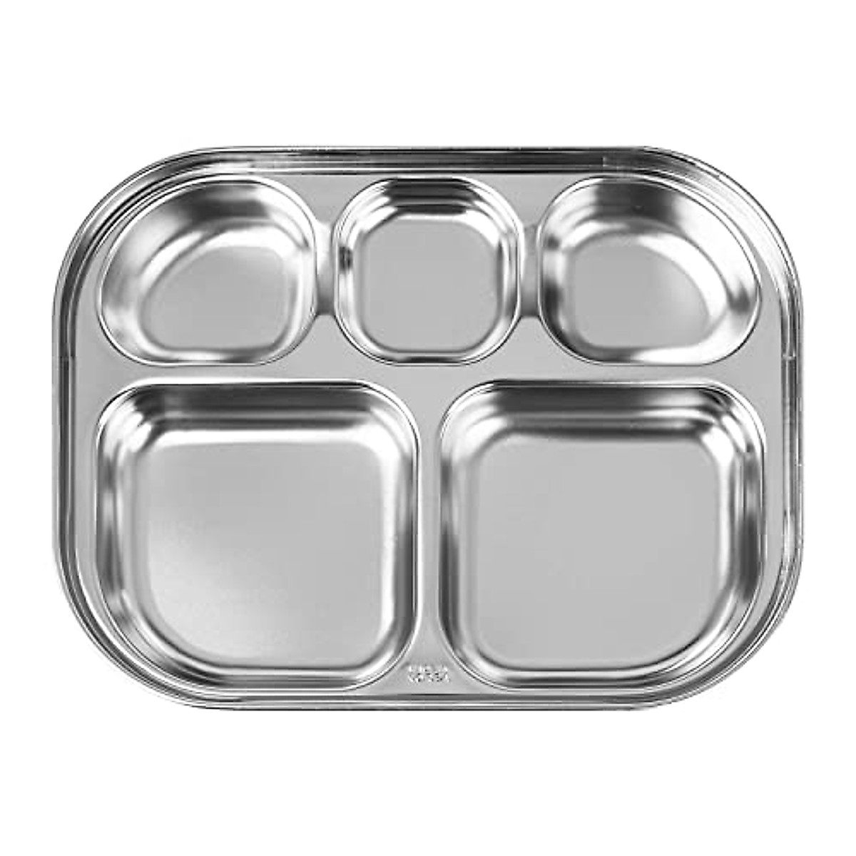 Stainless Steel Divided Plates Tray, 5 Section, Kids Toddlers Babies Small Size, Compact Serving Platter, Dinner Snack, Camping Dishes (2 Pack)