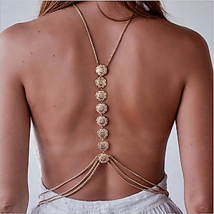 Asphire Bohemian Coin Body Chain Sexy Back Necklace Jewelry Beach Body Accessories for Women Layered Harness Bikini Chain (20 inch, Gold)