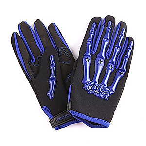 WOW Youth Motorcycle Full Face Helmet Street Bike BMX MX Kids Shark Blue + MX Skeleton Glove Bundle