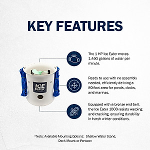 ICE EATER P1000/100-1 Horse Power 115V 100 Feet Power Cord - No Assembly Required | Pond De icer | Dock Bubbler Deicer | Marina De–Icer | Pond Aerator | Hydrasearch