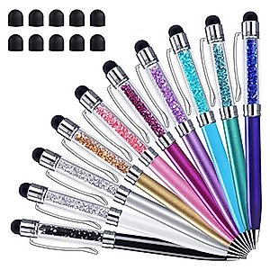 Stylus Pens for Touch Screens, ChaoQ 2 in 1 Crystal Stylus Ballpoint Pen (10-Pack), 1.0mm Medium Point (Black Ink), with 10 Replaceable Rubber Tips