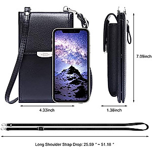 Small Crossbody Bag Long Cell Phone Purse Bag Wallet with Credit Card Slots Women Student Diagonal Wallet Multi-function Shoulder Bag (Black)