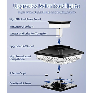 6 Pack Solar Post Cap Lights,[NOT Hollow Post],Bright White Solar Post Lights Outdoor Waterproof Fence Post Cap Lights, Outside Post Lights Solar Powered Deck Lights for 4x4 5x5 6x6 Wood Posts