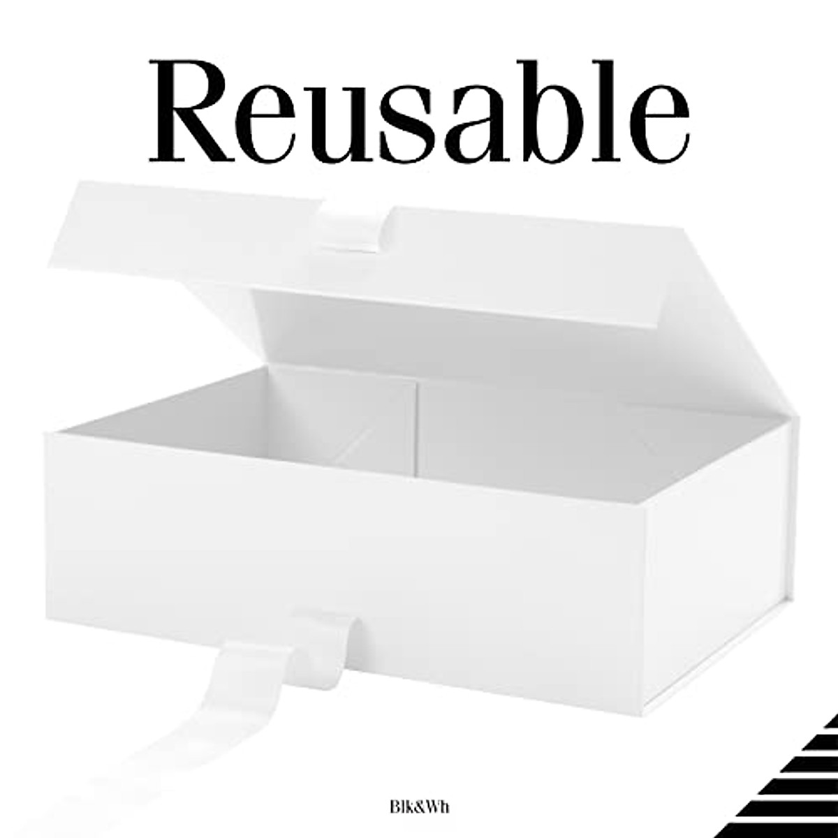 BLK&WH Large Gift Box with Ribbon 13.5x9x4.1 Inches, White Gift Box with Lid Large, Bridesmaid Proposal Box, Luxury Magnetic Box for Presents (Glossy White)