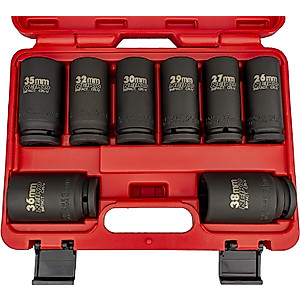 Neiko 02460A 3/4" Drive Deep Impact Socket Set, 8 Piece Jumbo Assortment | Metric Sizes (26 to 38 mm) | Chrome Vanadium Steel