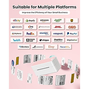 Memoqueen Bluetooth Thermal Label Printer 4X6 - Wireless Shipping Label Printer for Shipping Packages and Small Business, Compatible with iOS and Android, for USPS, Etsy Amazon Shopify，Pink and White