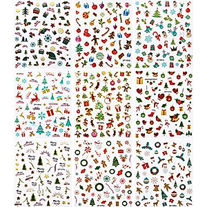 Christmas Nail Stickers, 3D Metallic Christmas Nail Art Decals Snowflakes Christmas Tree Snowmen Santa Claus Reindeer Gift Xmas Nail Design Self-Adhesive Metal Gold Winter Nail Decals for Women Girls(9 Sheets )