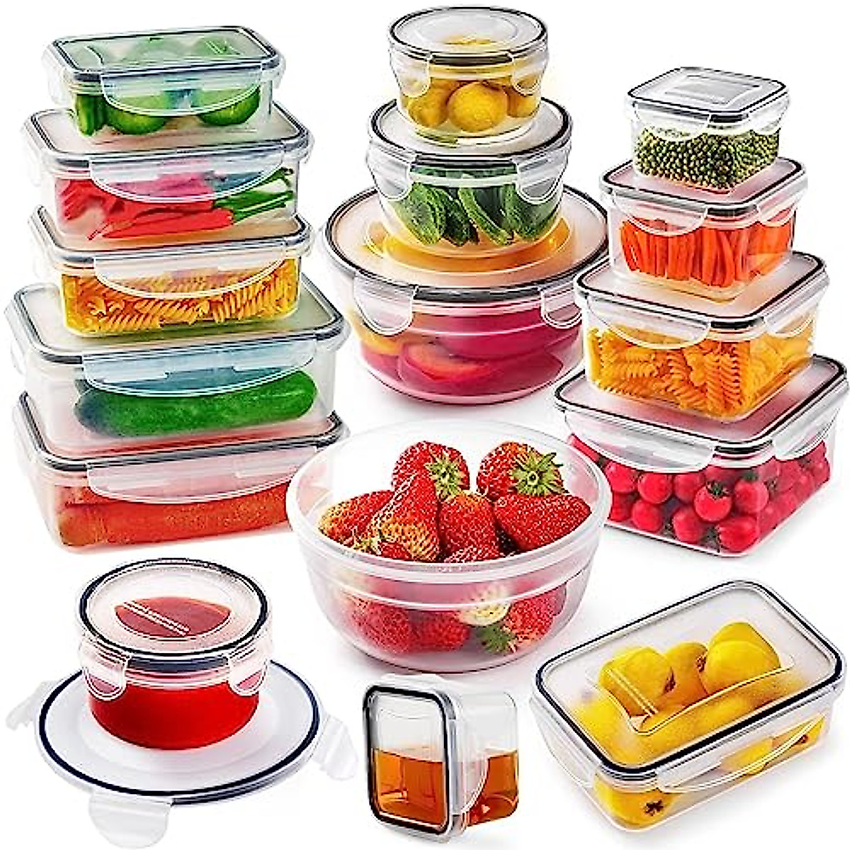 32 PCS Food Storage Containers with Airtight Lid(16 Stackable Plastic Containers with 16 Lids), 100% Leakproof & BPA-Free Container Sets with Lids for Kitchen Organization, Meal-Prep Lunch Containers