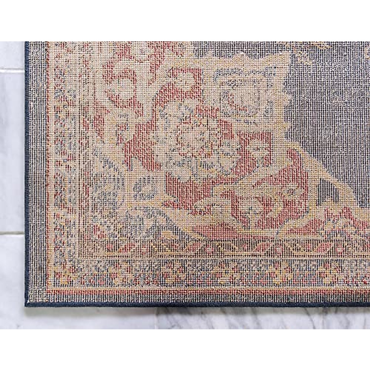 Unique Loom Utopia Collection Traditional Classic Vintage Inspired Area Rug with Warm Hues, 2' x 6' 1" Runner, Dark Blue/Beige