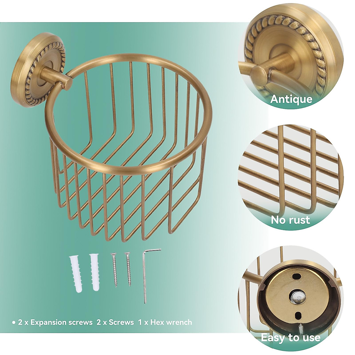 Toilet Paper Holder Stand, Brass Toilet Tissue Organizer Wall Mounted Toilet Paper Holder Tissue Roll Storage Rack Bathroom Tissue Organizer Tissue Roll Basket Rack for Bathroom