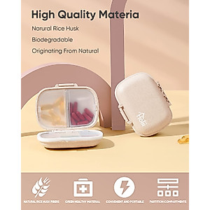 Holii Travel Pill Organizer, 8 Compartments Portable Pill Case, Daily Pill Box to Hold Vitamins, Small Pill Container for Pocket Purse Medicine Organizer（Khaki）