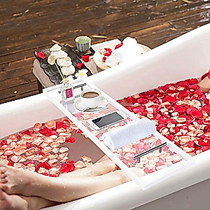 ZXMOTO Clear Bathtub Caddy Tray 33 Inch Acrylic Bathtub Tray Caddy Tray with Stainless Steel Handles