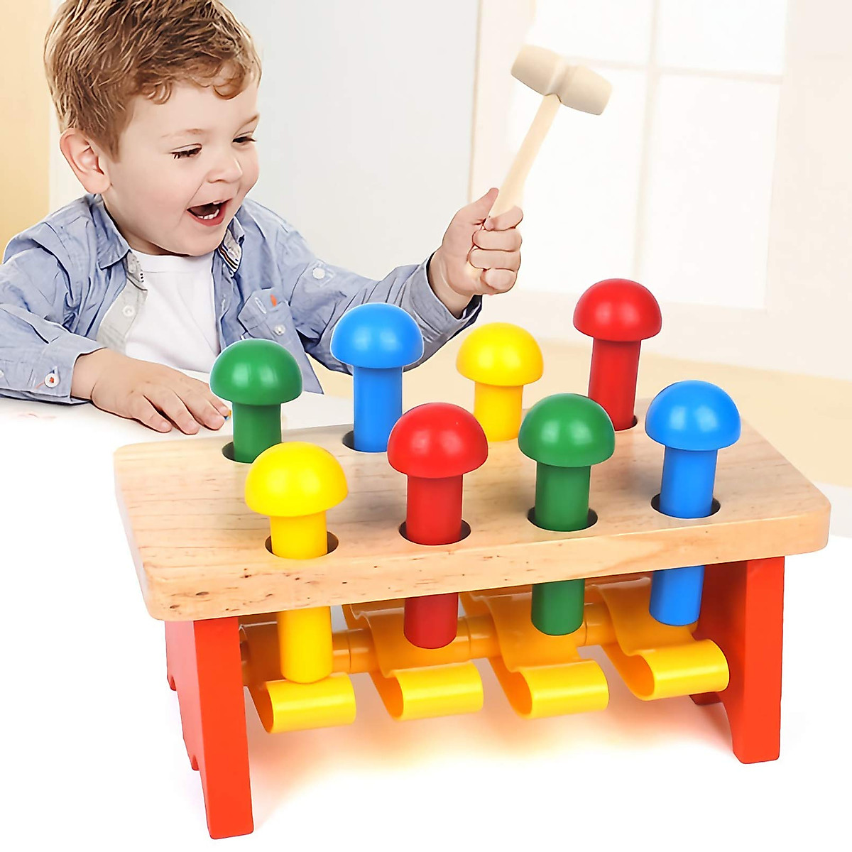 WUWEOT 60 Pack Mini Wooden Hammer Mallet, 5.6" Pounding Toy Educational Tool for Kids Boys Girls, Ideal for Cracking Seafood and Chocolate