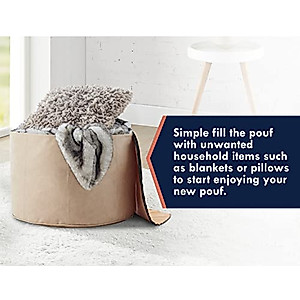 Ornavo Home Faux Leather Unstuffed Round Boho Moroccan Pouf Ottoman, Floor Footrest Cushion for Living Room - Beige