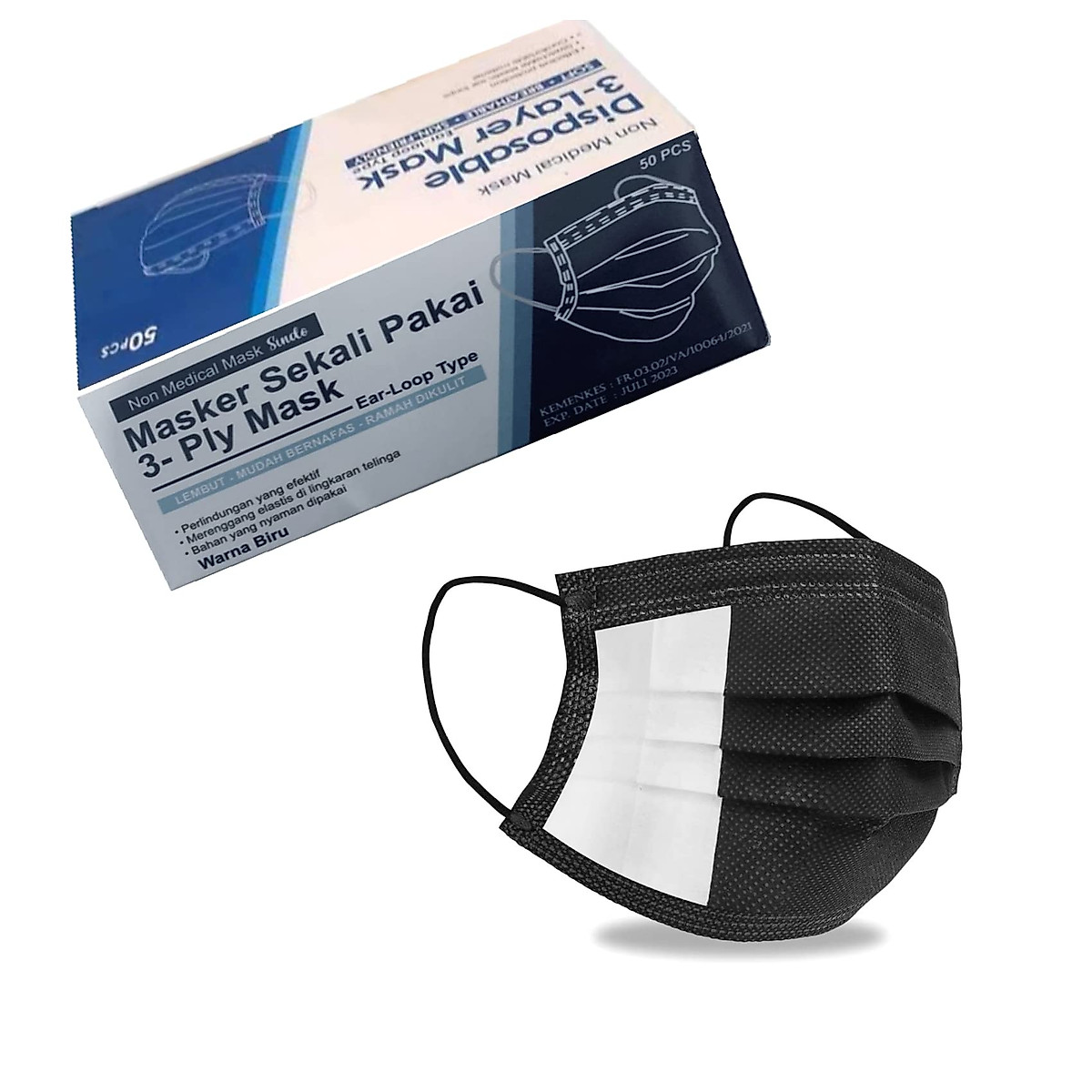 Disposable 50 Pack Face Mask 3 Ply Filter Protection, 50 Disposable Protective Mask (50 Pieces, Black)