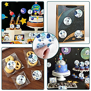 Fangleland 48Pcs Outer Space Thank You Stickers, Astronaut Stickers for Baby Shower - Personalized Planets Labels for Galaxy Themed Birthday Party Favors Gift Bag