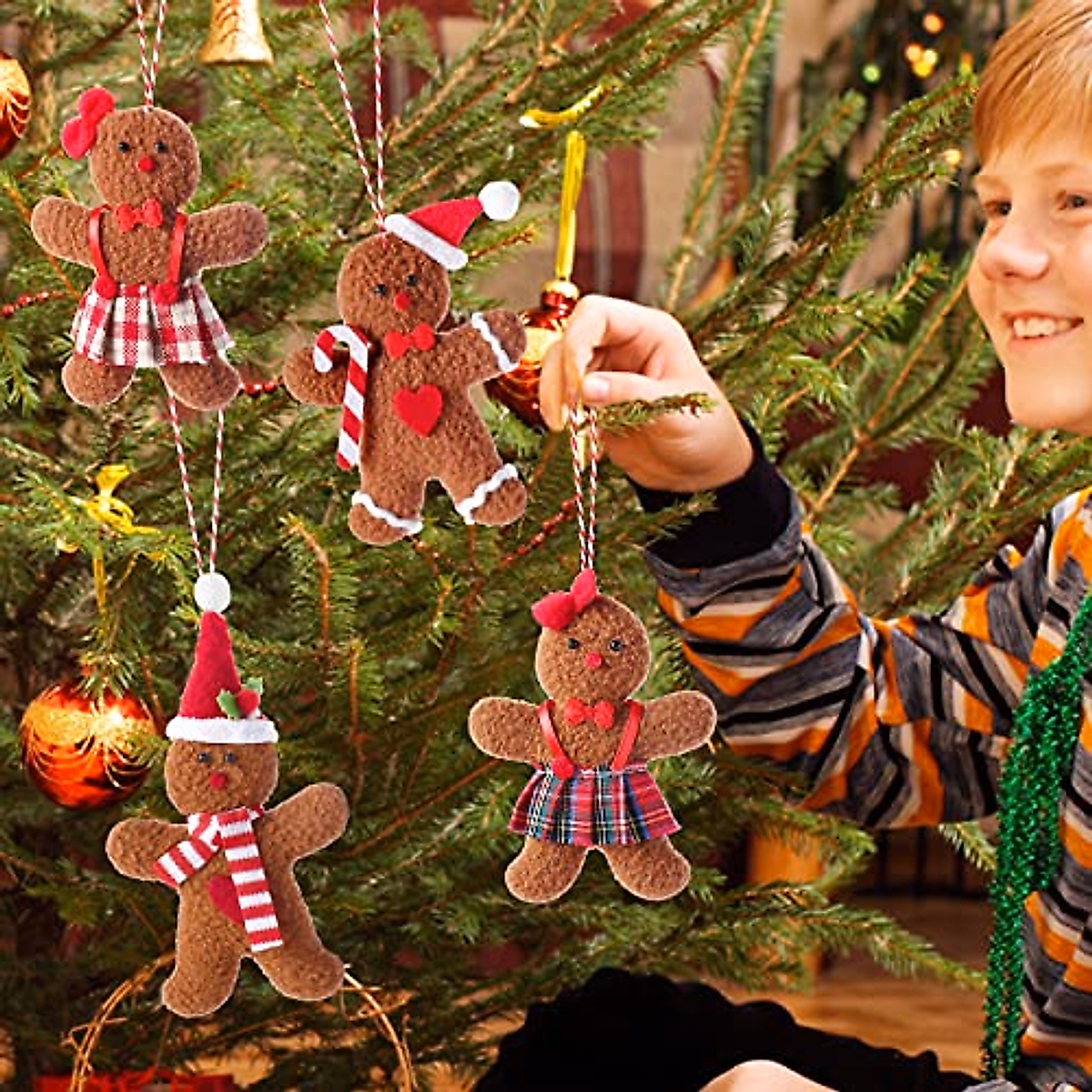 6PCS Felt Gingerbread Ornaments for Christmas Tree Decorations, 4.7Inch Retro Plush Doll Christmas Charms Soft Toys for Holiday Home Decor