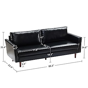 WILLOVE 80'' Faux Leather Sofa, 3 Seater Leather Couch with Cozy Wide Seats, Mid-Century Modern Loveseat Couch for Living Room Furniture with Padded Cushions, Black