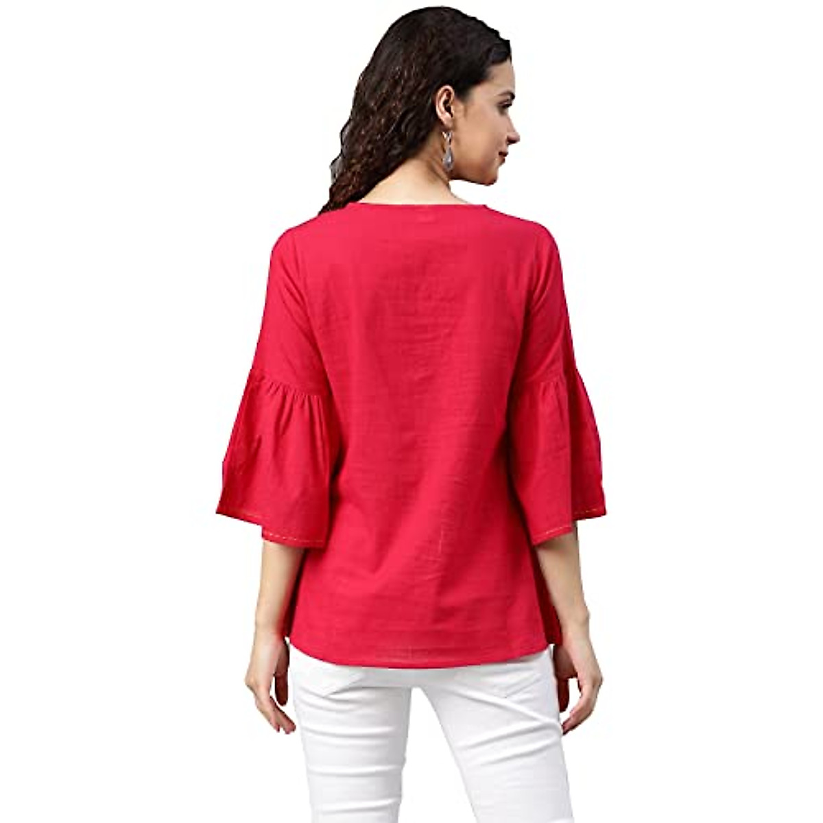 Yash Gallery Women's Plus Size Cotton Slub Elephant Print Indian Tunic Summer Tops (Pink)