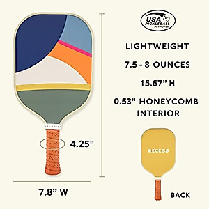 Recess Pickleball Paddle - USA Pickleball Association Approved Racket - with Honeycomb Core, Fiberglass Exterior, Canvas Covers, & Comfort Grip - Premium and Lightweight