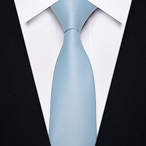YourTies Mens Ties with Pocket Square Tie Clip Set Solid Satin Sky Blue Skinny Neckties for Men Wedding Party Business