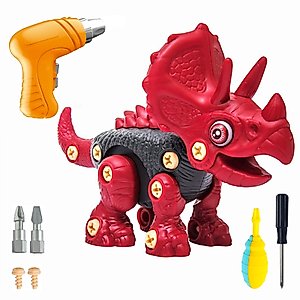 WeYingLe Take Apart Dinosaur Toys for Kids Dino Building Toy Set with Electric Drill T Rex Triceratops Velociraptor STEM Toys for 3 4 5 6 7 Year Old Boys and Girls (Triceratops)