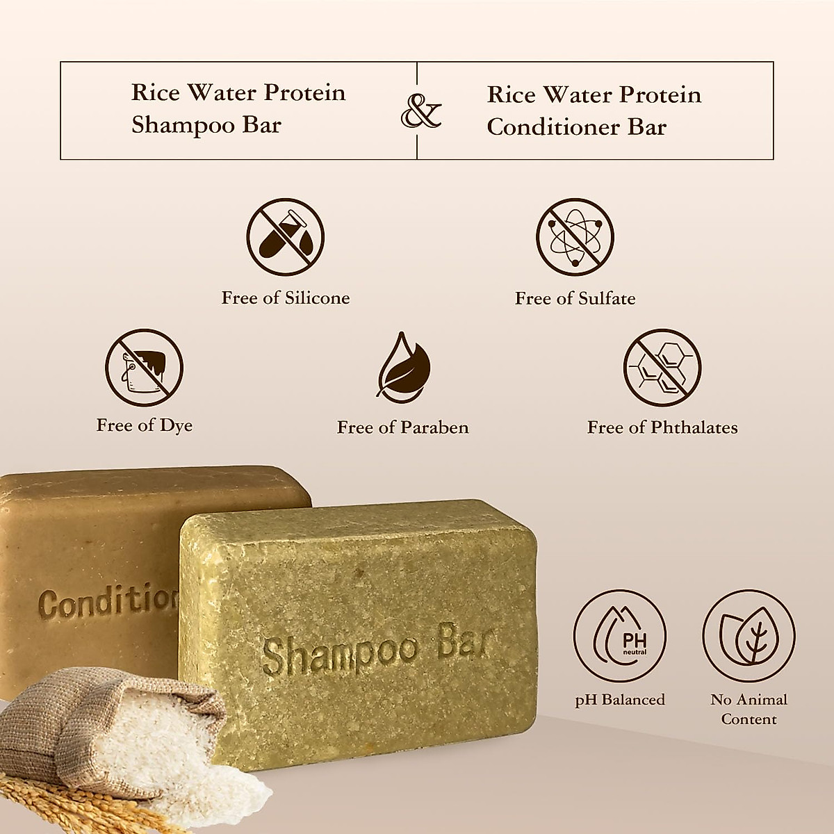 Accallo Bar Shampoo and Conditioner: Rice Water Shampoo Bar, Conditioner Bar, for Hair Growth, Travel Size Sets, Solid Shampoo