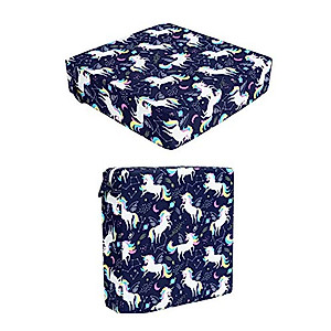 Mornenjoy Toddler Booster Seat Cushion for Dining Table,Chair Increasing Cushion for Children,Highchair Booster Cushion Washable Cloth Square Kids Seat Cushion with Straps (Unicorn Blue)