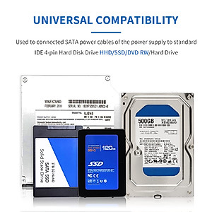 Duttek SATA Male to molex Female Adapter, SATA to LP4, molex to SATA Power Adapter,15Pin SATA Male to 4 Pin IDE Female Adapter Connector Apply to Connector for Hard Drives (2 Packs)