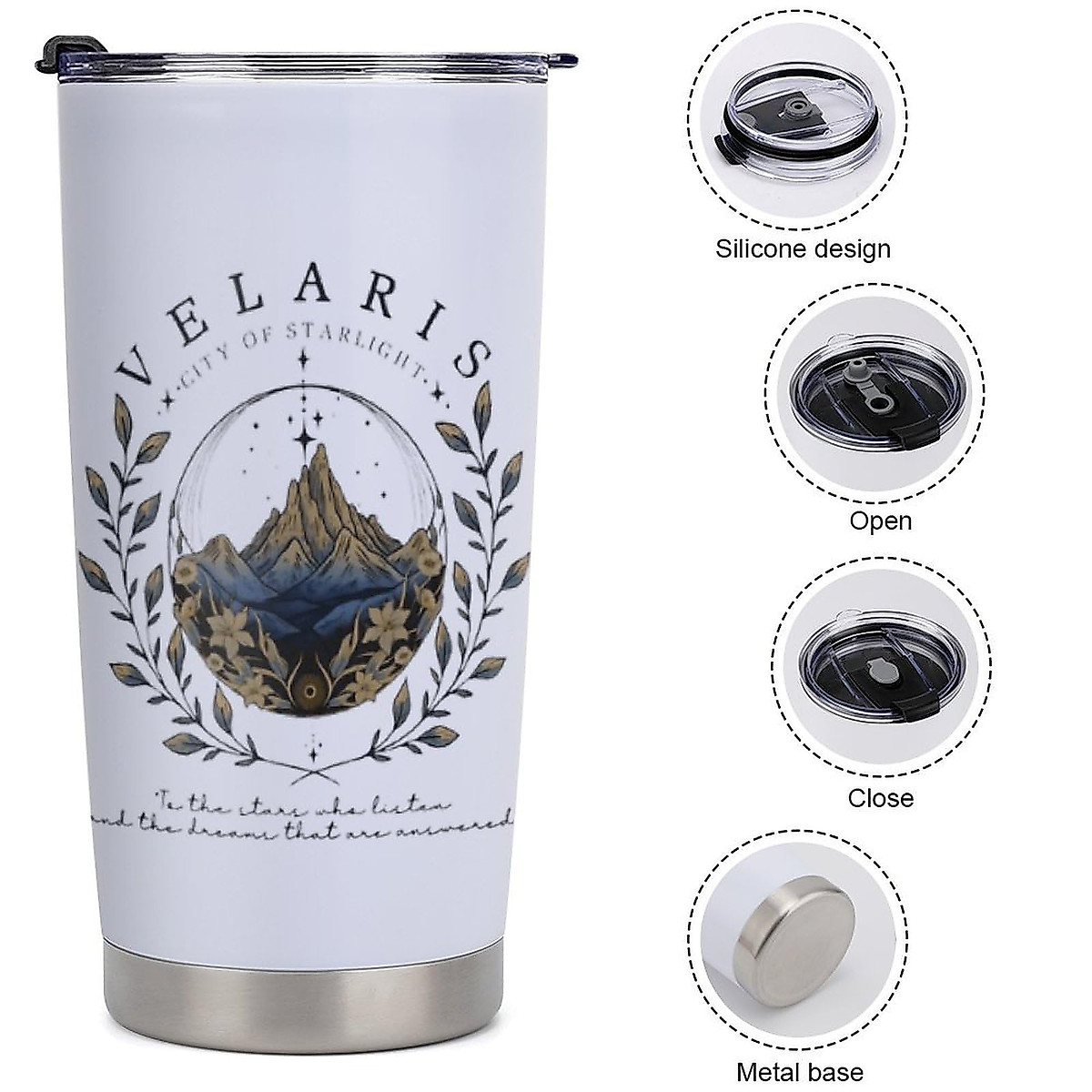 Velaris City Of Starlight Tumbler Acotar The Night Court Bookish 20 Oz Stainless Steel Insulated Tumblers with Lid And Straw Bookish Acotar Travel Coffee Mug Gifts