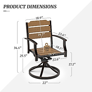 Cozyman Outdoor Dining Chair Set of 2, Swivel Rocking Patio Chairs, HDPE Seat with Aluminum Frame Patio Dining Chairs, Outdoor Chairs, Balcony Chair for Backyard Deck Porch, Brown-Oil Printed