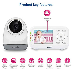 VTech VM3261-2 2.8” Digital Video Baby Monitor with 2 Pan & Tilt Cameras, Full Color and Automatic Night Vision, White