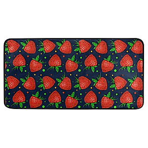 YiGee Fruit Strawberry Kitchen Rug Mat Runner, Washable Waterproof Anti Fatigue Non Slip Memory Foam Rubber Backing Comfort Standing for Floor Home Office Laundry 39x20 In, Multi, Large, (B02D19028)