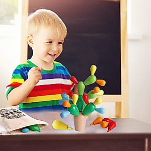 SGVV90 Wooden Balancing Cactus Travel Size,Made from Rubberwood and Non-Toxic Paints and Dyes,Fun and Educational Activity Puzzles Montessori Toys for Toddler Kids