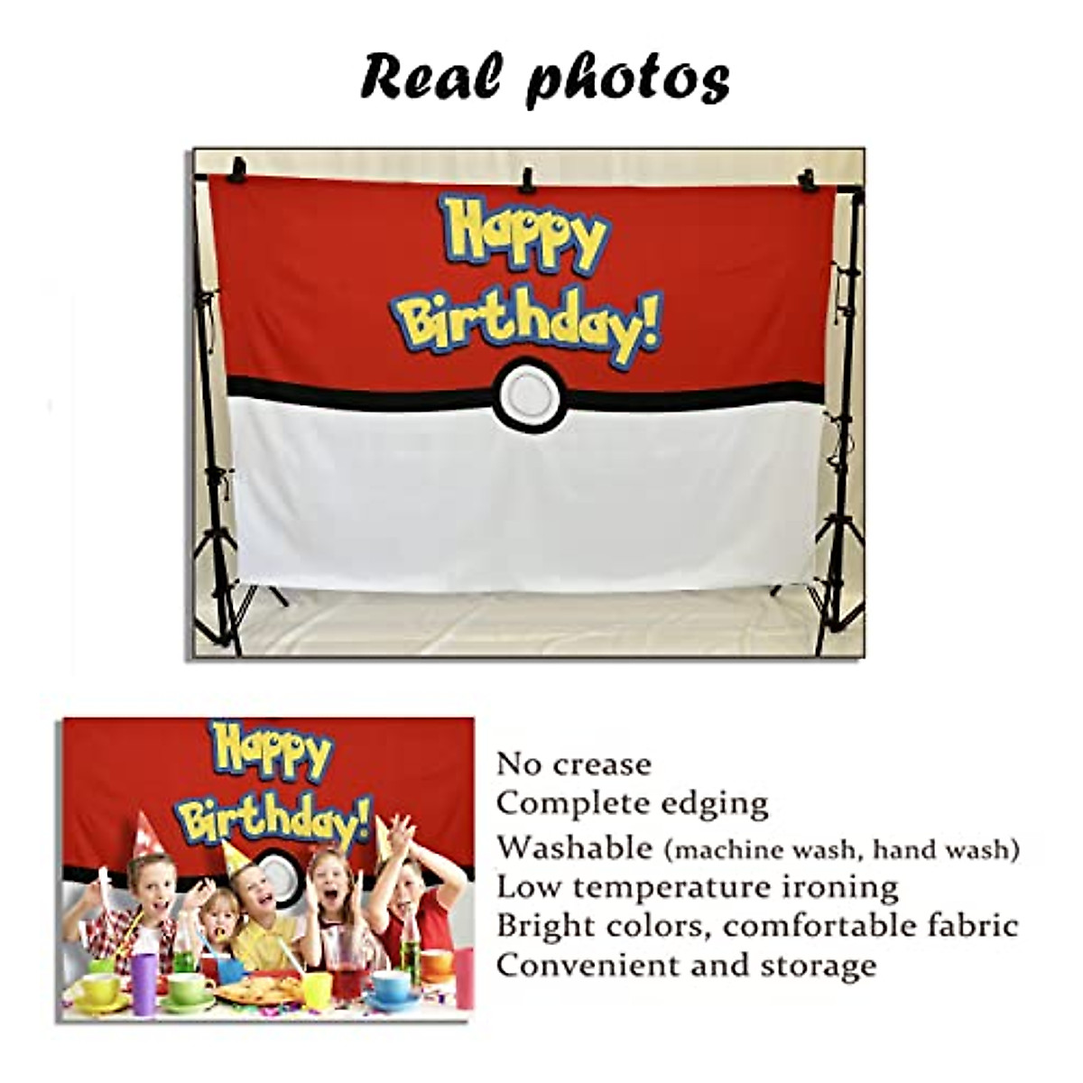 5x3ft Cartoon Video Game Birthday Photography Backdrops Magical Pet Red and White Ball Photo Background Party Table Banner Back Drop Decor