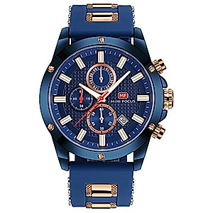 Mini Focus Mens Watch Casual Sports Watches (Chronograph/Waterproof/Luminous/Calendar) Silicon Band Fashion Quartz Watch for Men (Blue)