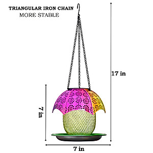 2023 New Solar Bird Feeders - Outdoors Hanging with Automatic Color Changing LED Lights, Metal Wild Bird Feeders Provides 2.5LBs Capacity, Hanging Bird Feeder Makes an Ideal Gifts for Bird Lovers.