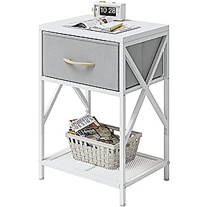 CubiCubi Nightstand with Fabric Storage Drawer, X-Design End Table for Bedroom, Small Side Table for Living Room, Sofa Couch, White