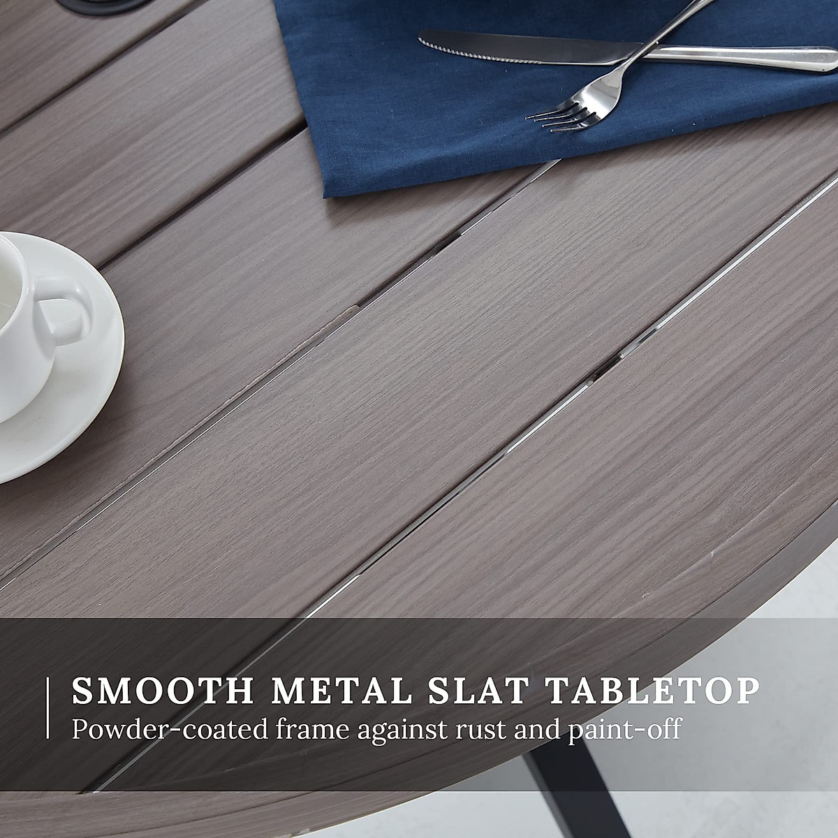 VICLLAX 5-Piece Patio Dining Set, Outdoor Furniture Set Includes 42" Round Patio Table and Outdoor Wicker Chairs for Lawn Garden, Grey Wood-Like Table