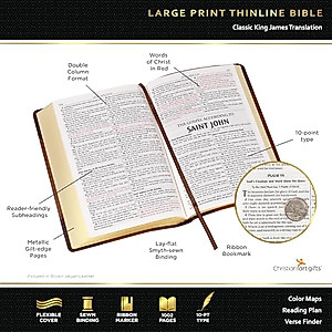 KJV Holy Bible, Thinline Large Print Faux Leather Red Letter Edition Ribbon Marker, King James Version, Pink/Brown (KJV Thinline LP Editions)