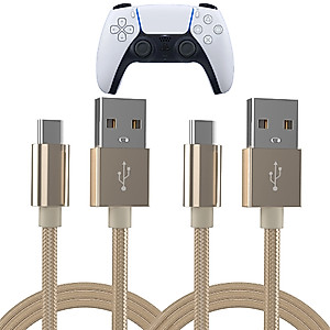 TALK WORKS PlayStation 5 Controller Charger Cable, USB C to USB A - 6' Nylon Braided Type C Fast Charging Cord for PS5 (Gold, Pack of 2) (14098)