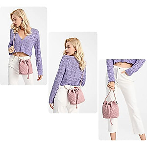 MCK Quilted Bucket Crossbody Bag and Purse for Women Drawstring Soft Vegan Leather Shoulder Bags (Medium to Small Size)