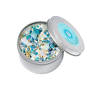 Throat Chakra Candle by New Moon Beginnings - Chakra Candles - Dried Flower, Herb, & Crystal Candles - Aromatherapy Candles - Soy Candle - 8oz Tin