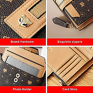 EUNI Faux Leather Wallets for Women Small Wallets, Ladies Cute Zipper Purses Credit Card Holders, PVC Signature Leather Monogram Wallets (Brown)