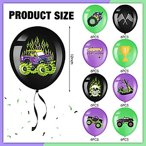 Silipull 54 Pcs Truck Balloons Birthday Party Decoration Truck Birthday Party Supplies 12 Inch Green and Purple Balloons Kit Race Car Decorations Latex Balloons for Truck Theme Birthday Baby Shower