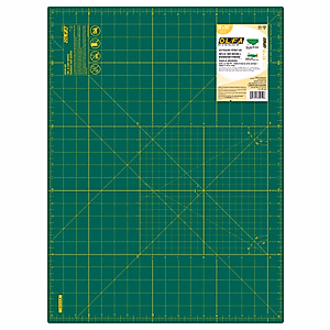 OLFA 18" x 24" Self Healing Rotary Cutting Mat (RM-SG) (Green) & 45mm Quick-Change Rotary Cutter (RTY-2/C) - Rotary Fabric Cutter w/Blade Cover (Aqua)